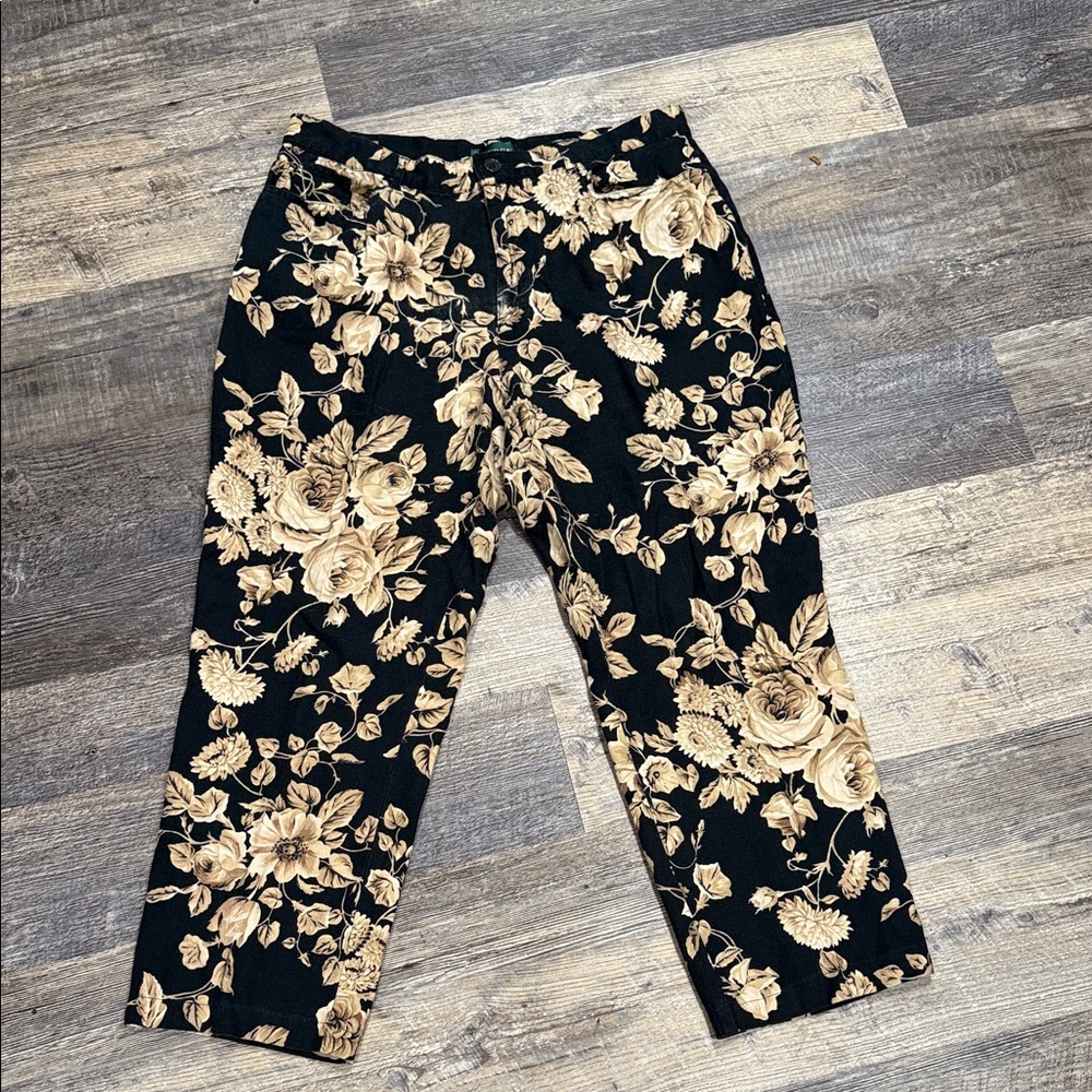 Lauren Ralph Lauren Black And Gold Floral Straight Le… - Gem